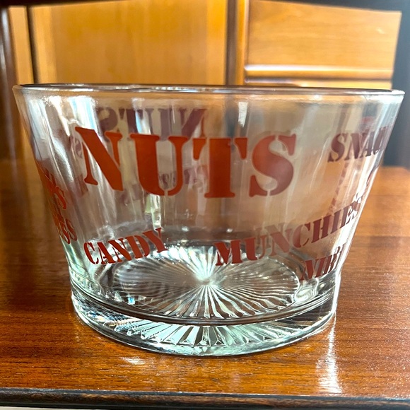 Dining | Vintage Glass Snack Bowl With Brown Lettering Snacks Chips ...